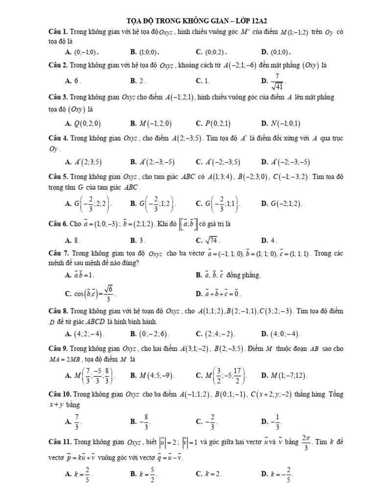 Lop 12A Toa Do Trong Khong Gian | PDF