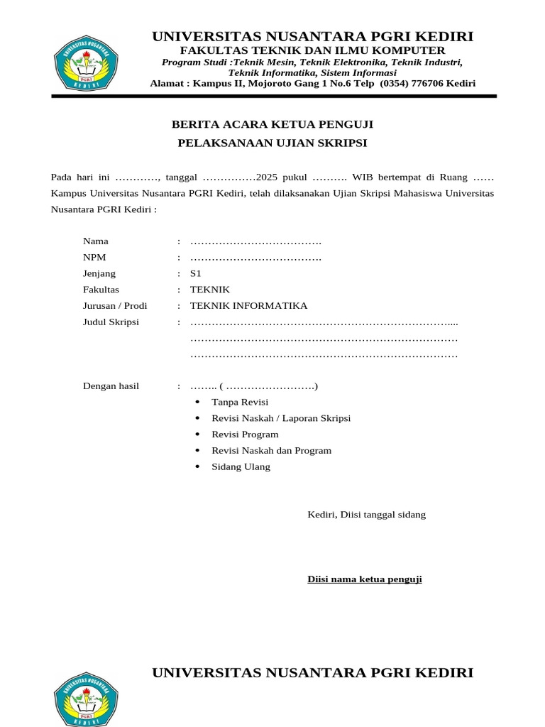 Berita Acara Sidang Skripsi Genap 2024-2025 | PDF