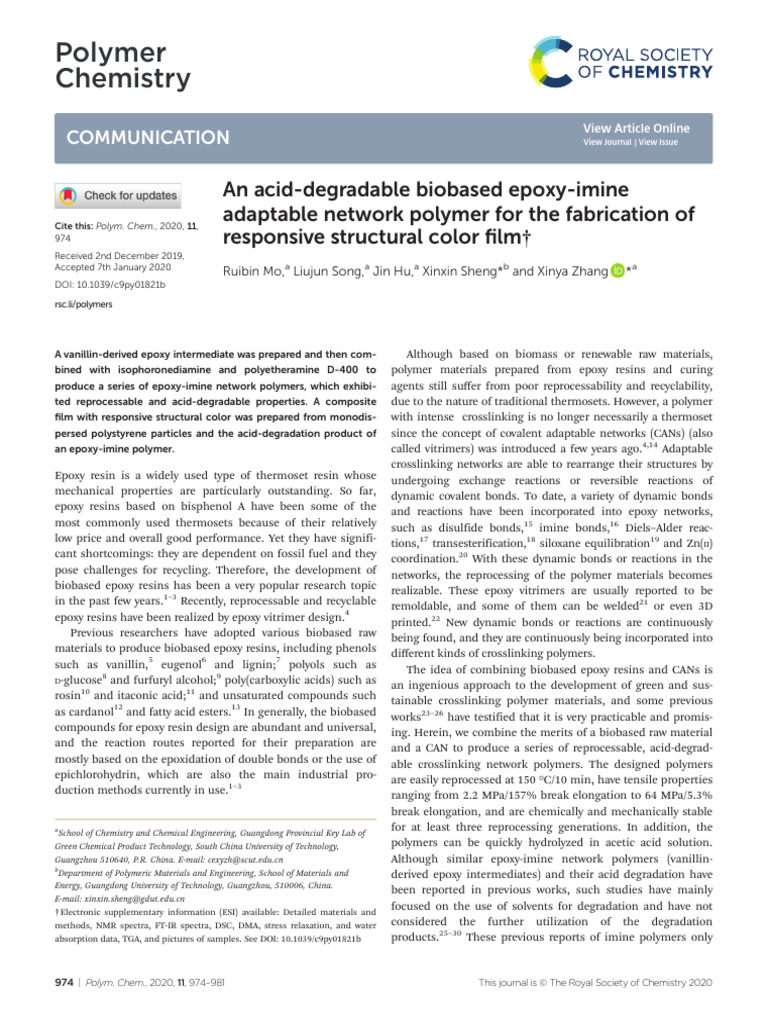 An Acid-Degradable Biobased Epoxy-Imine Adaptable Network Polymer For ...