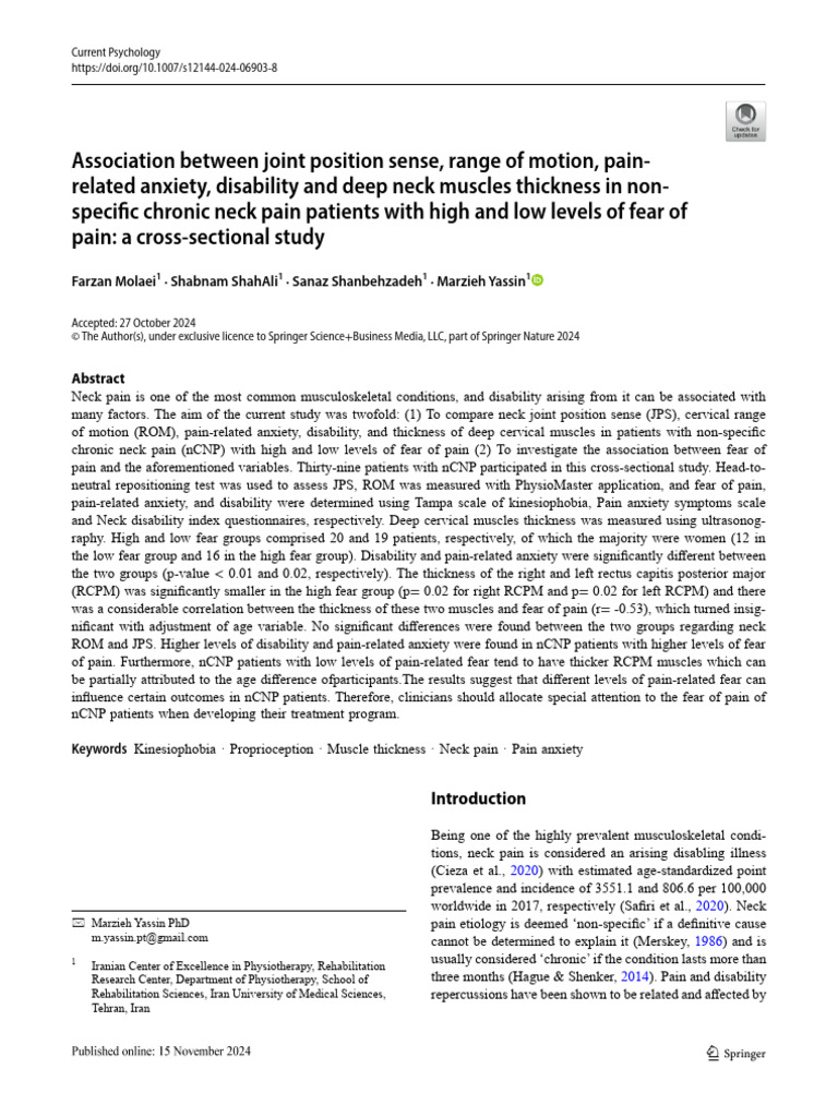 2024 - Association Between Joint Position Sense, Range of Motion ...