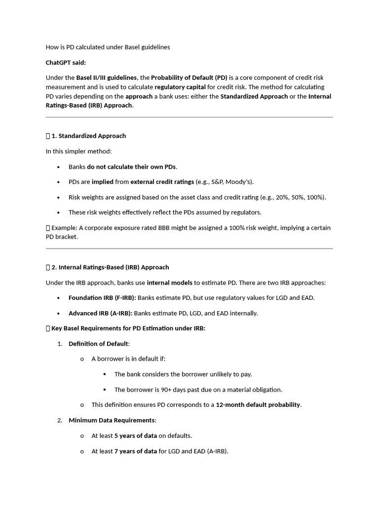 Calculating PD Under Basel Guidelines | PDF | Financial Risk ...
