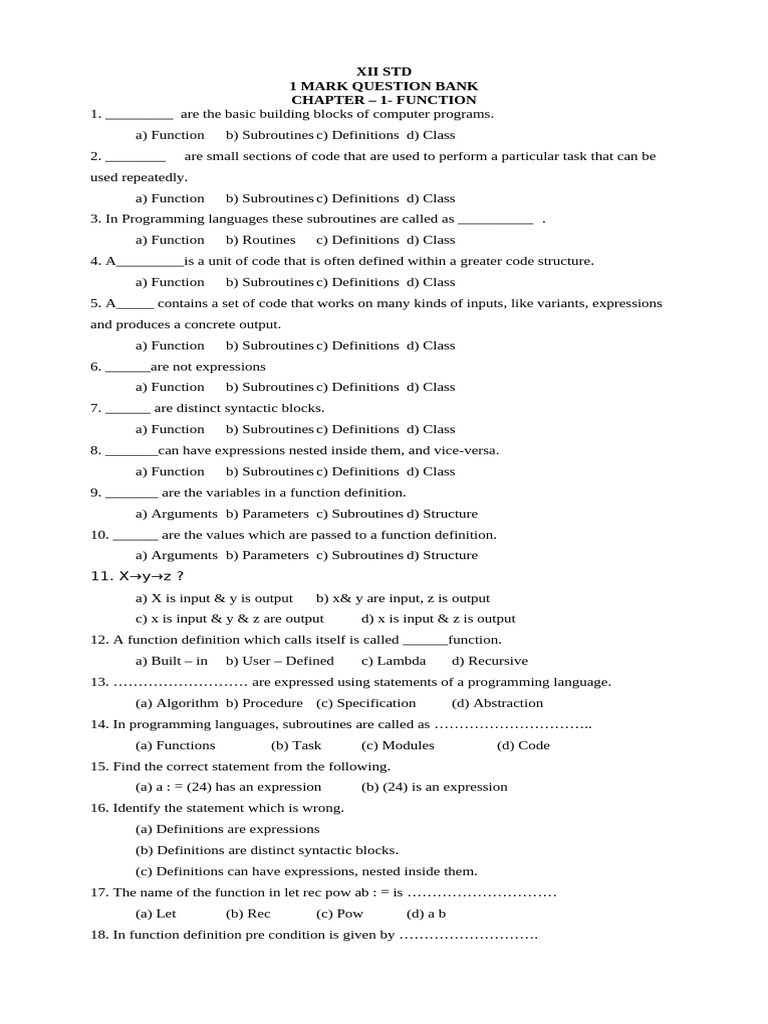 Question Paper COMP One Mark Chapter - 1 | PDF | Parameter (Computer Programming) | Systems ...