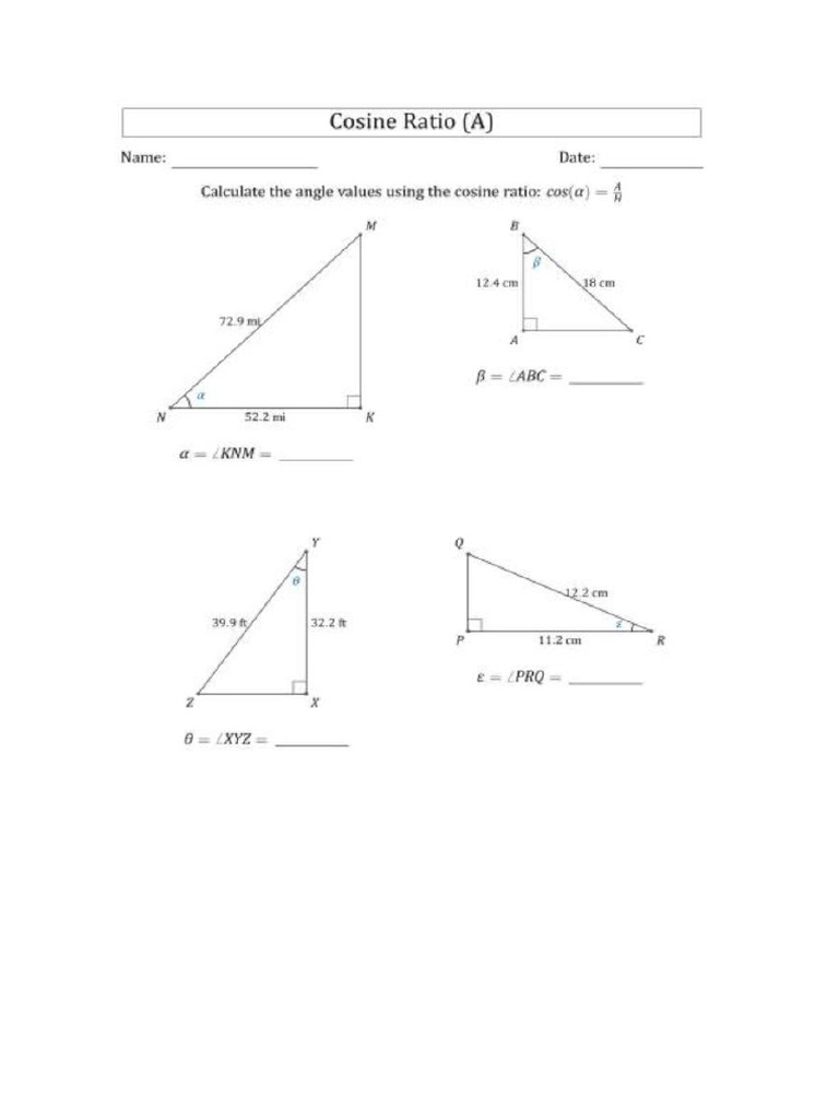 Cosine Ratios | PDF