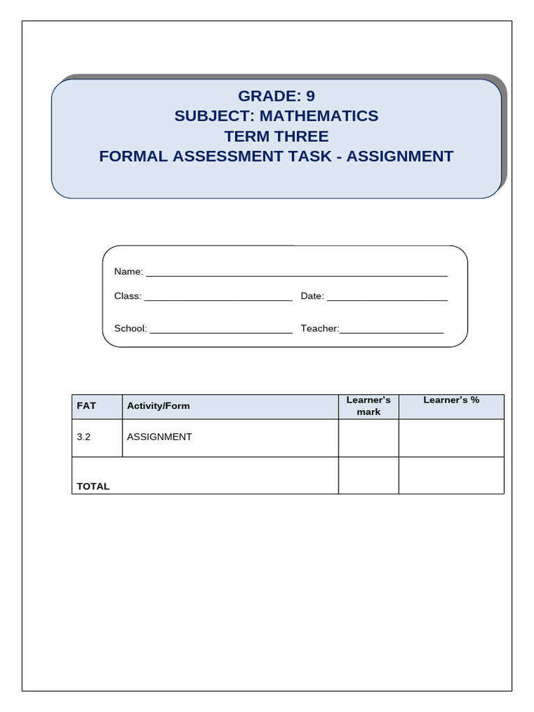 Mathematics GR 9 Assignment Graphs Term 3 | PDF | Function (Mathematics) | Mathematics