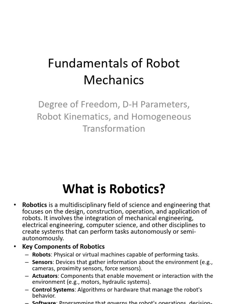 Fundamentals of Robot Mechanics 23.11.2024 | PDF | Kinematics | Motion (Physics)