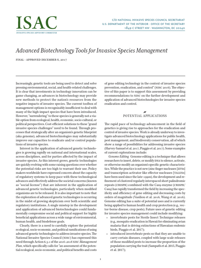 Advanced Biotech for Invasive Species Control | PDF | Life Sciences ...