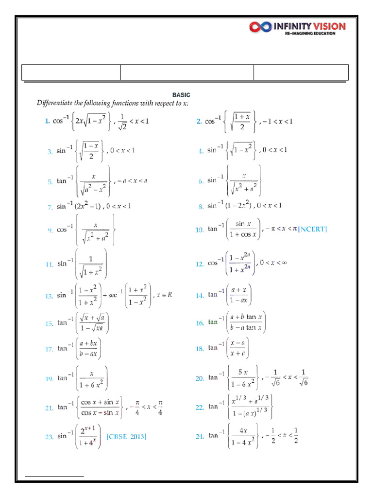 Practice Sheet-4 - Method of Differentiation | PDF