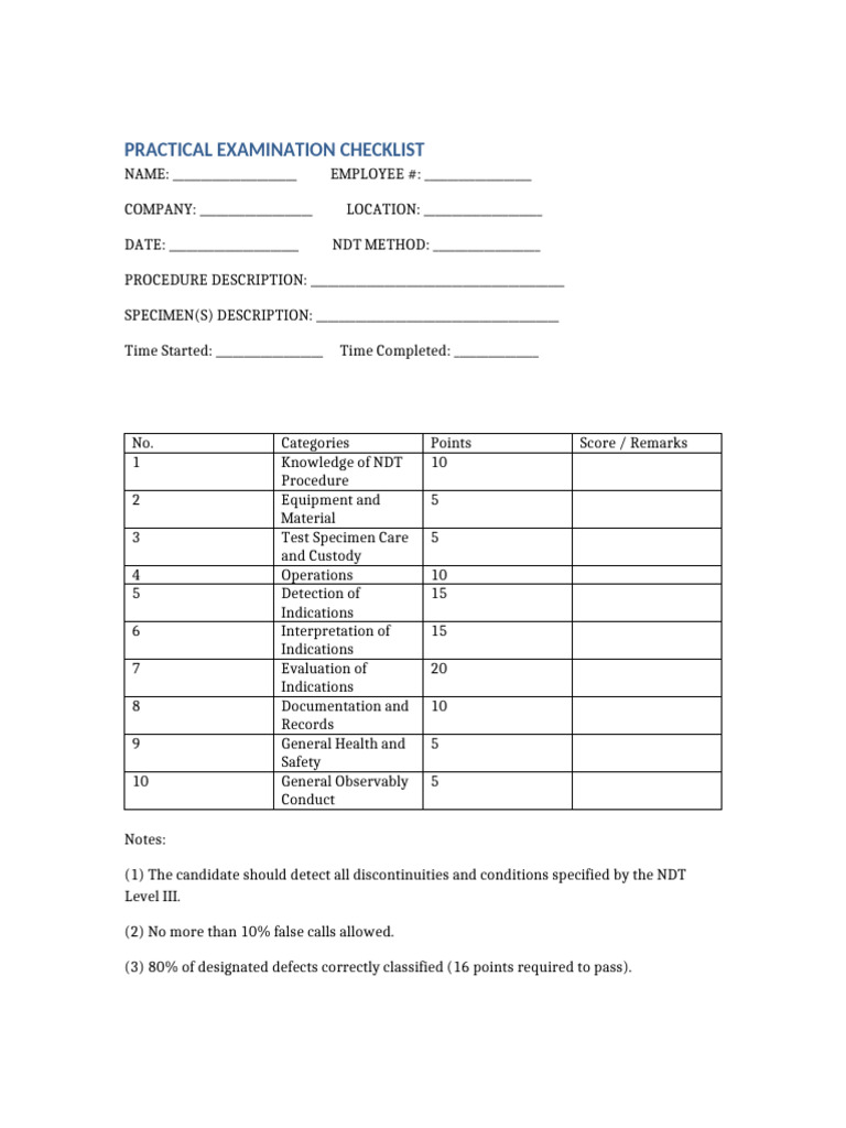 NDT Practical Exam Checklist | PDF