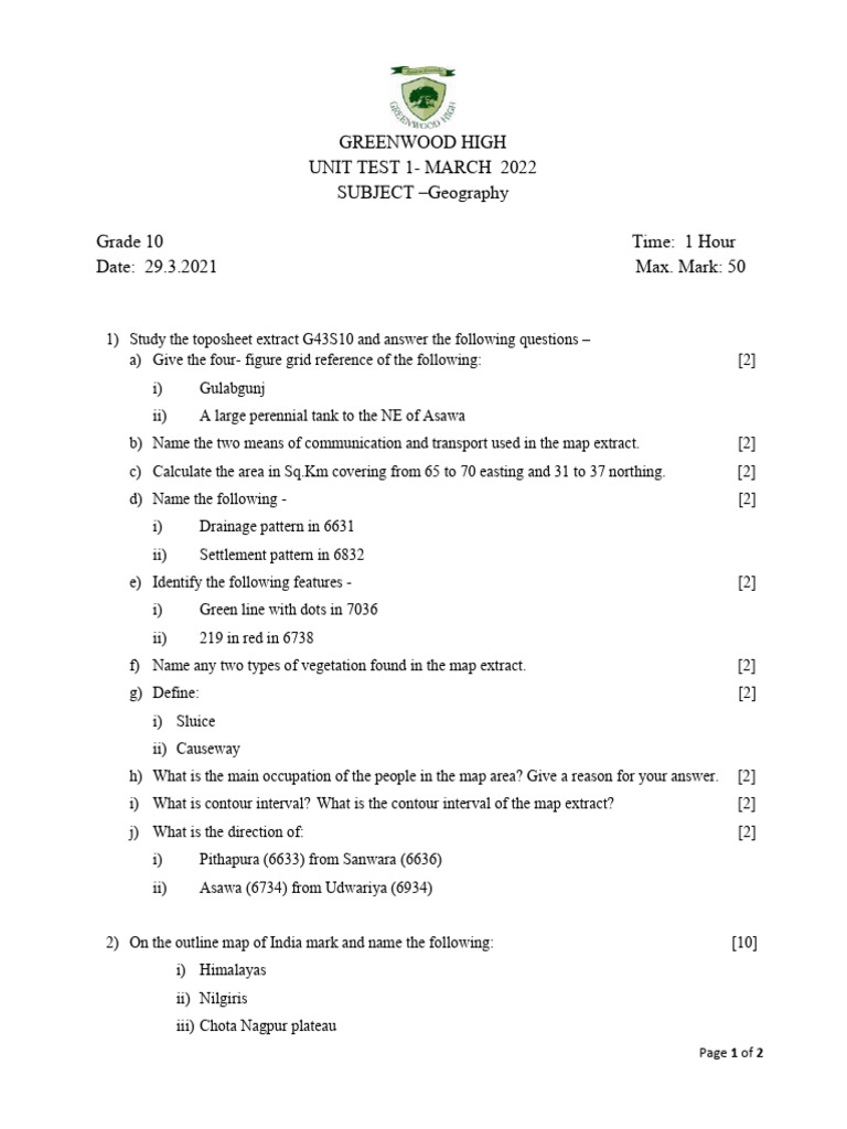 29.3.22-Gr10 UT1 Geography QP | PDF | Soil | Rain