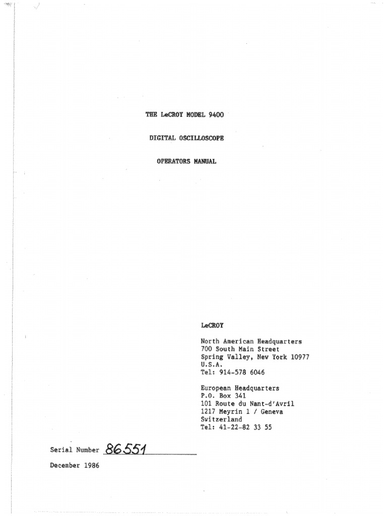 LECROY 9400 Operationa Manual | PDF