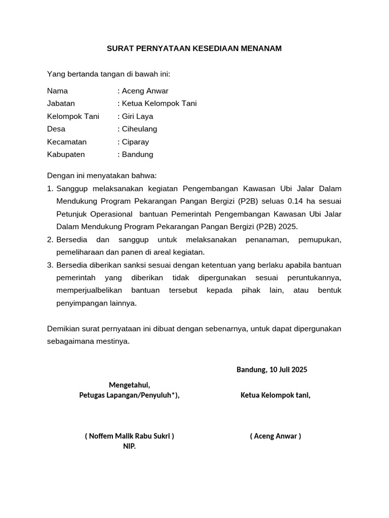 SURAT PERNYATAAN Kewajiban POKTAN | PDF