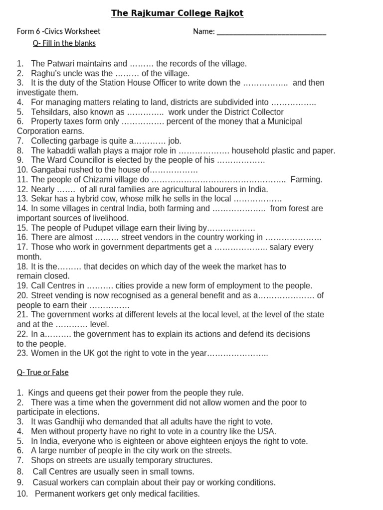 Civics Worksheet CH 6 Answer Key | PDF