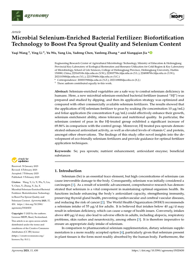 agronomy-15-00430-v2 | PDF | Selenium | Fertilizer