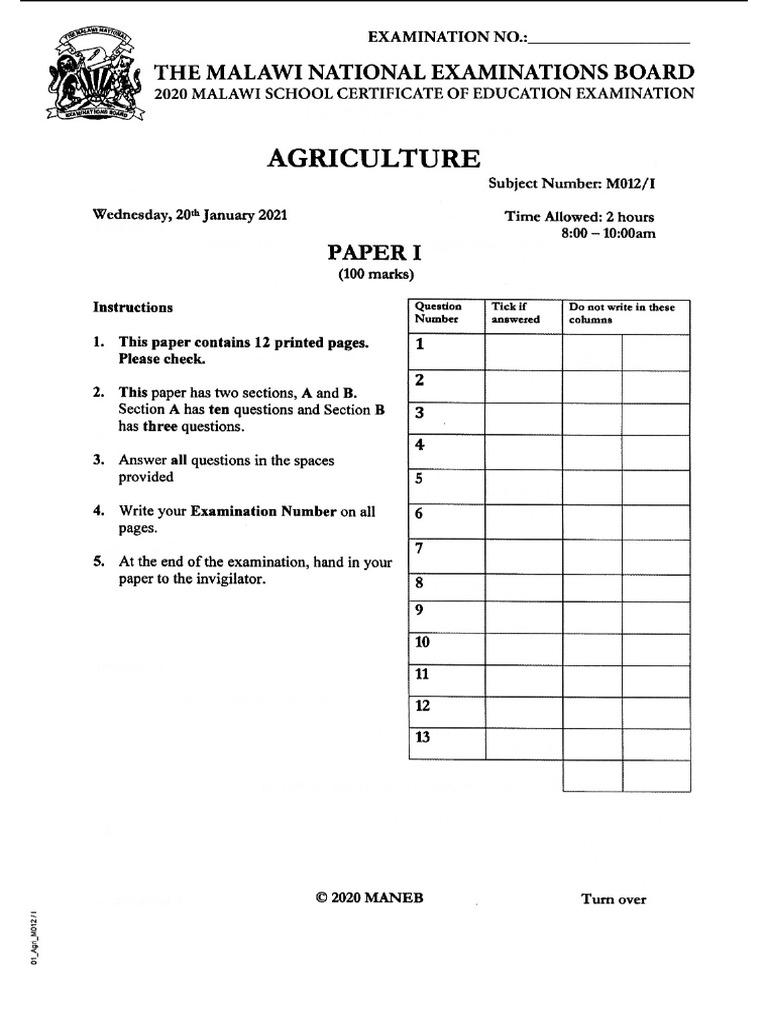 2020 Msce Agriculture I Kugwetsa | PDF