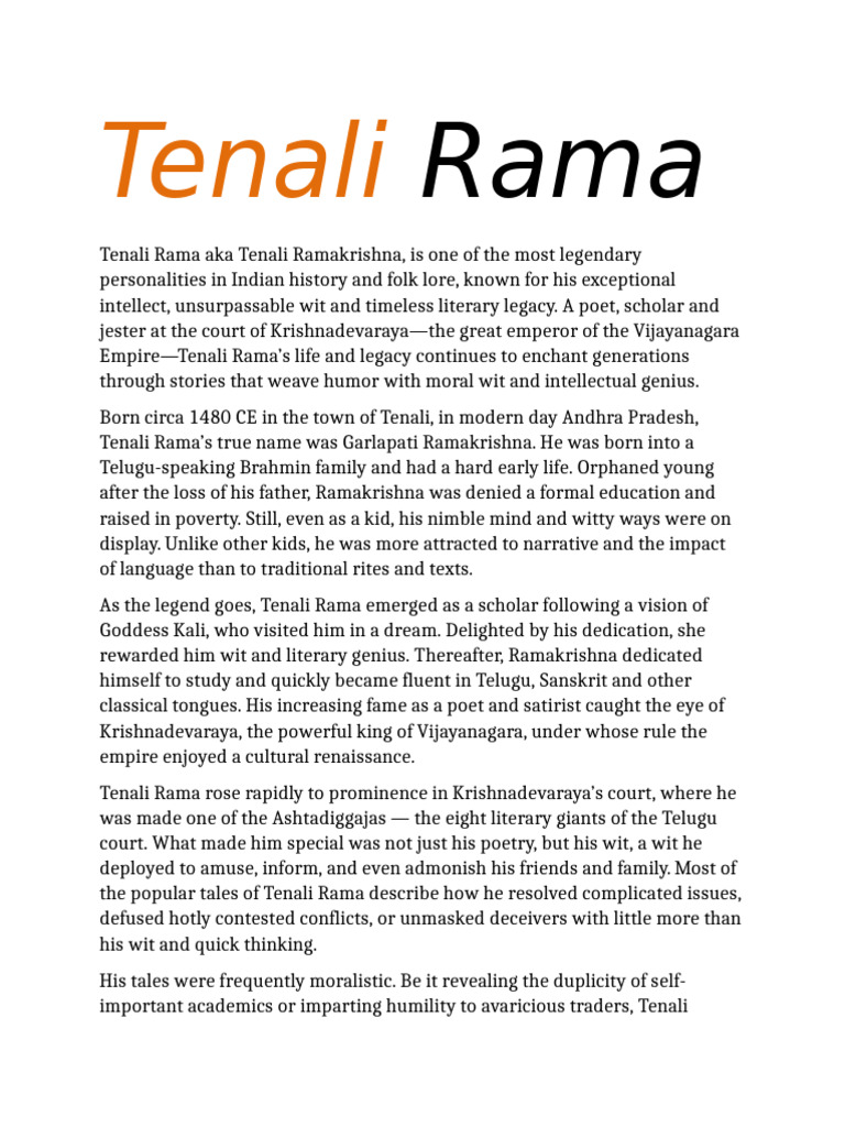 Tenali Raman's Life | PDF