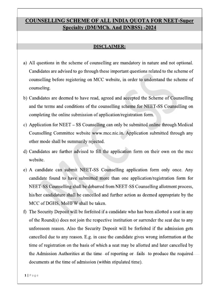 NEET SS 2024 Info Bulletin | PDF