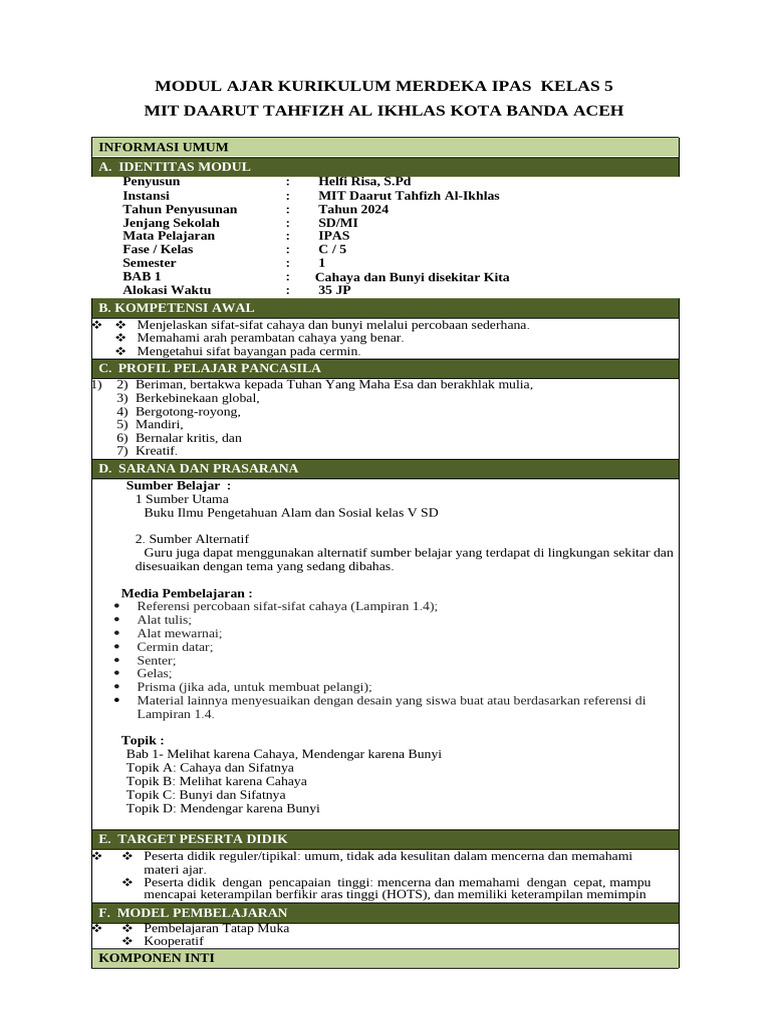 Contoh Modul Ajar Raker 2526 | PDF