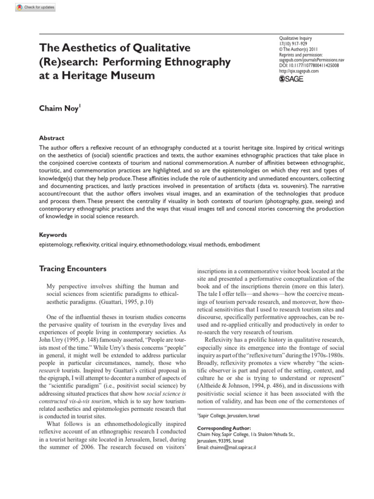 Aesthetic Reflexivity in Tourism Research | PDF | Ethnography | Liberal ...