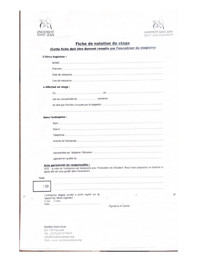 Fiche de Notation Du Stage | PDF
