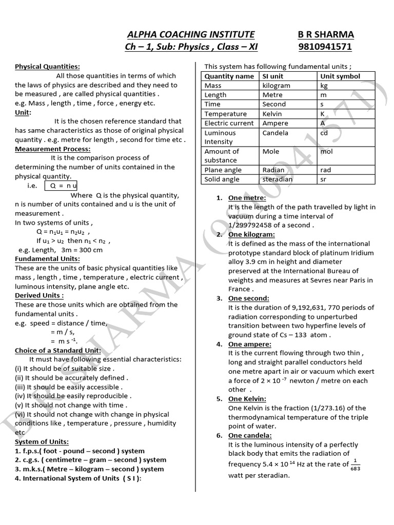 Understanding Physical Quantities and Units | PDF | Mole (Unit ...