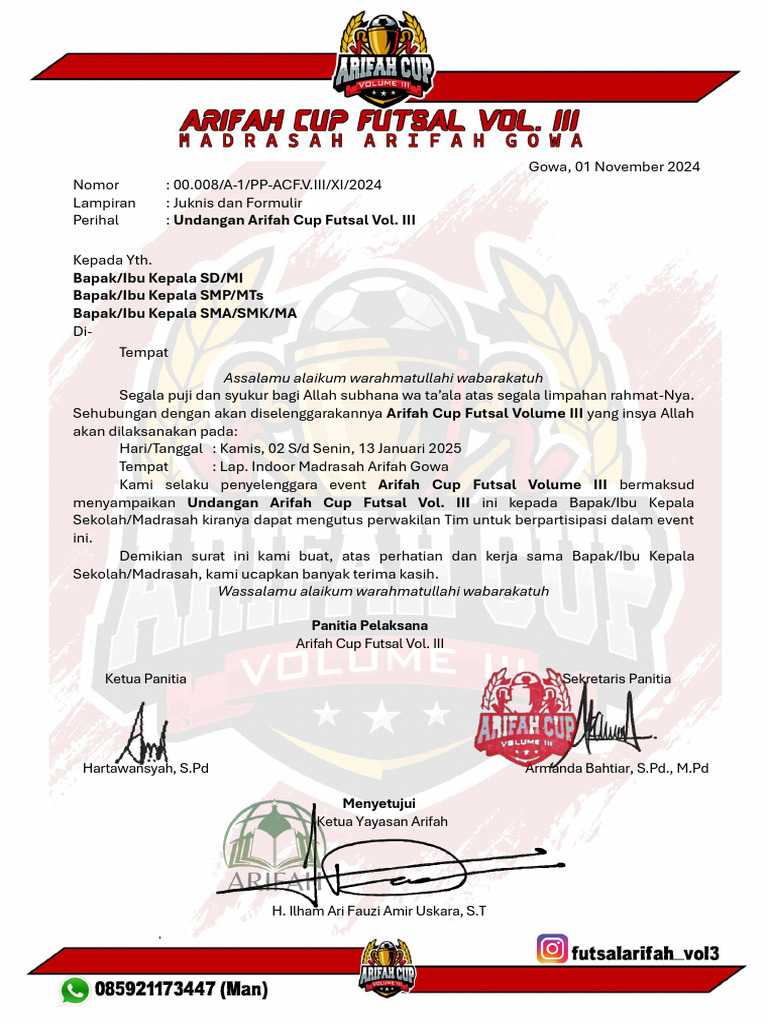 Undangan Arifah Cup Futsal Vol. III | PDF