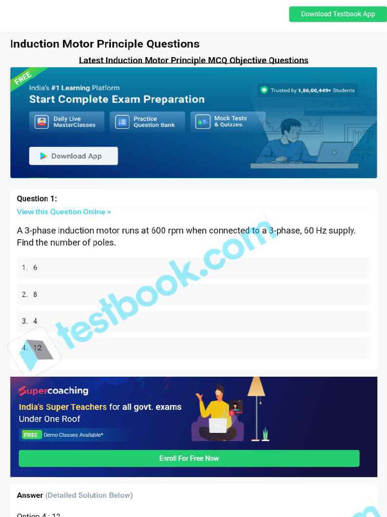 MCQ On Induction Motor Principle 5eea6a0939140f30f369d962 | PDF