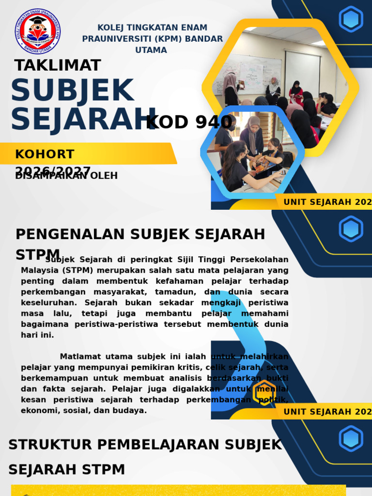 Taklimat Subjek Sejarah STPM Kt6bu Kohort 2026 2027 | PDF