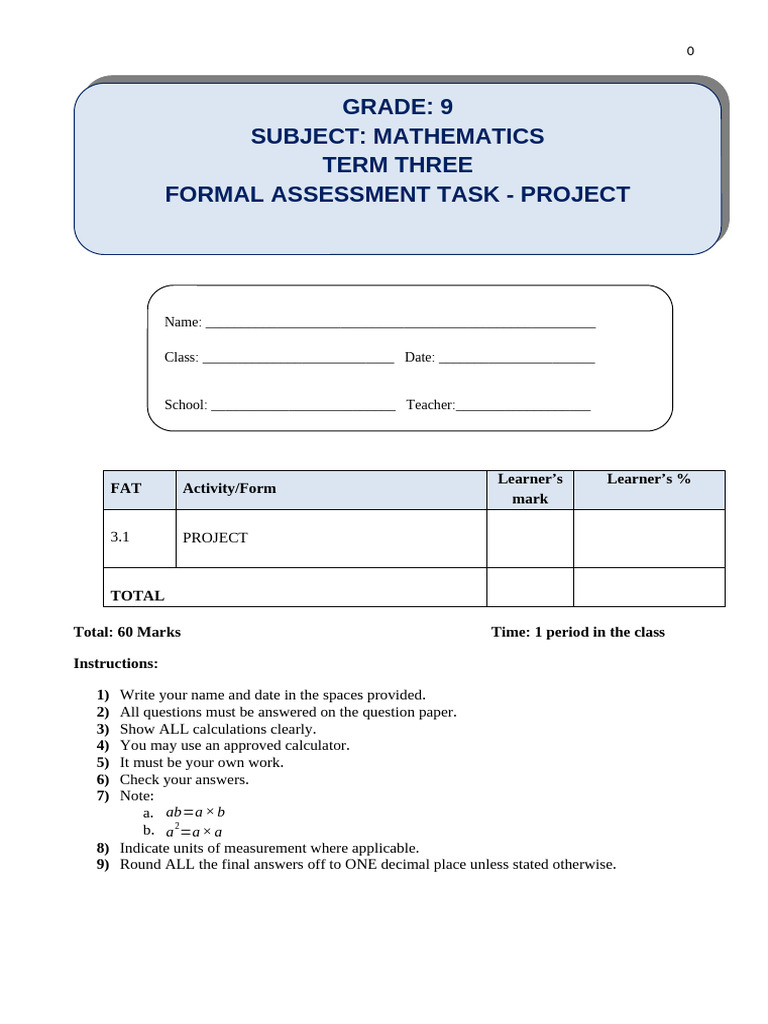 Grade 9 Surface Area & Volume Project | PDF | Area | Volume