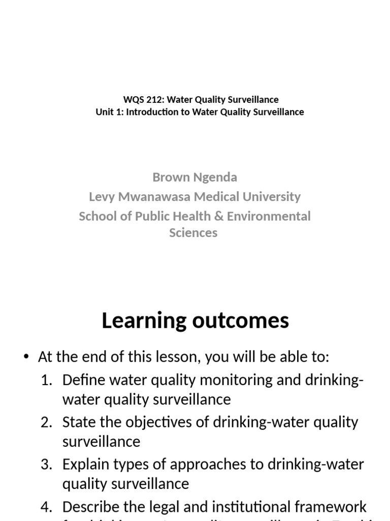 Unit 1 Introduction To Water Quality Surveillance-1 | PDF | Drinking ...