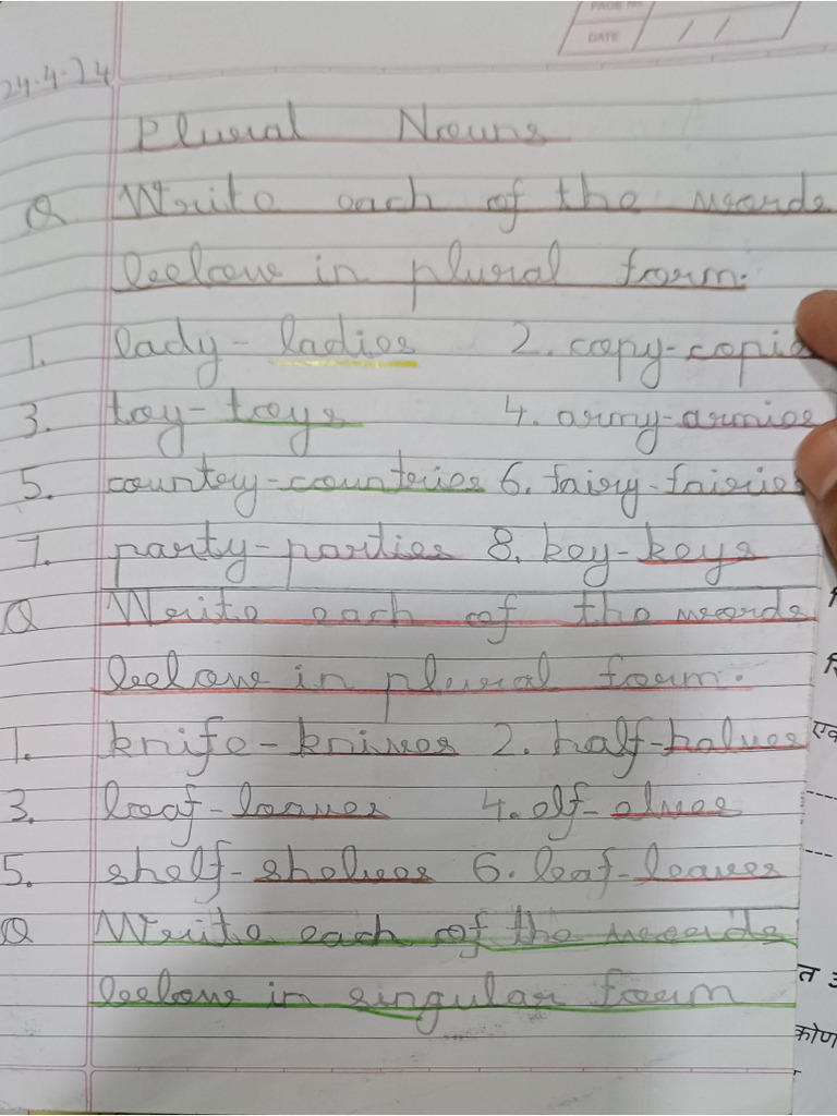 English Plural Nouns English Lang in Rough Book 24th April | PDF