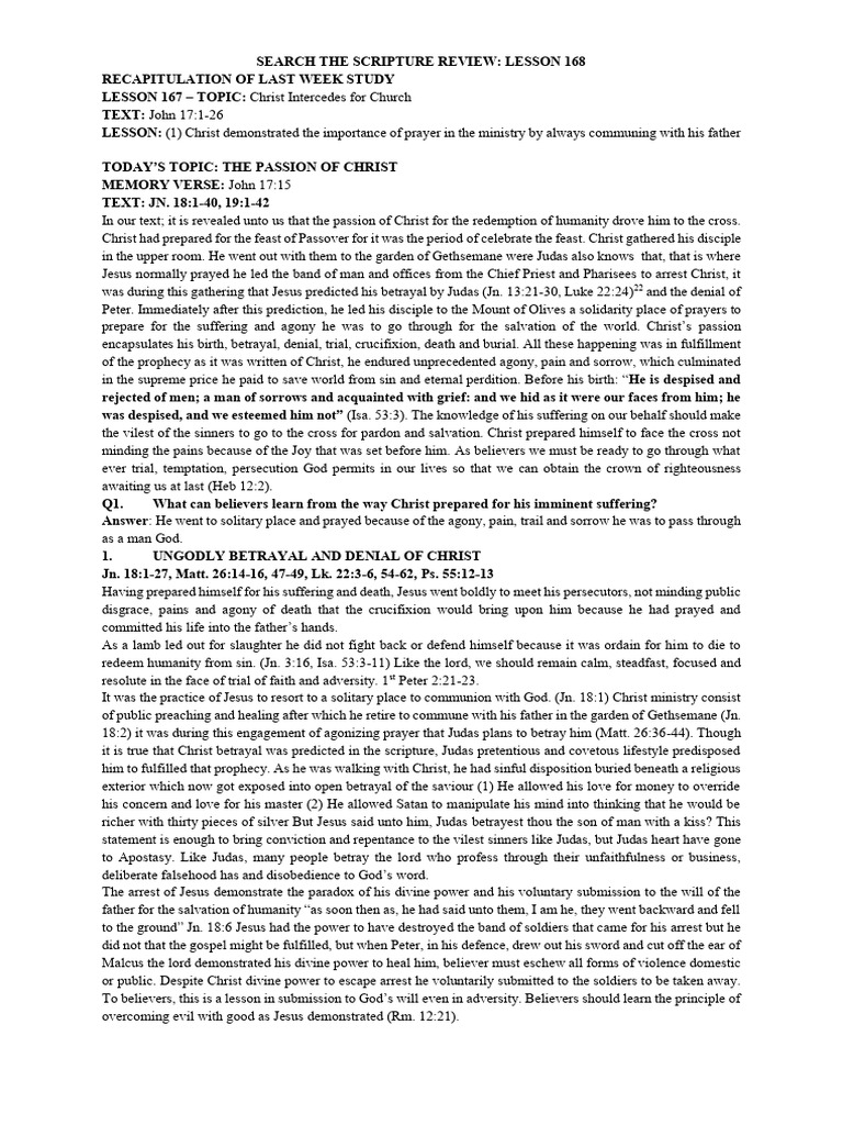 Sts Summary Lesson 168 - The Passion of Christ | PDF | Jesus | Judas ...
