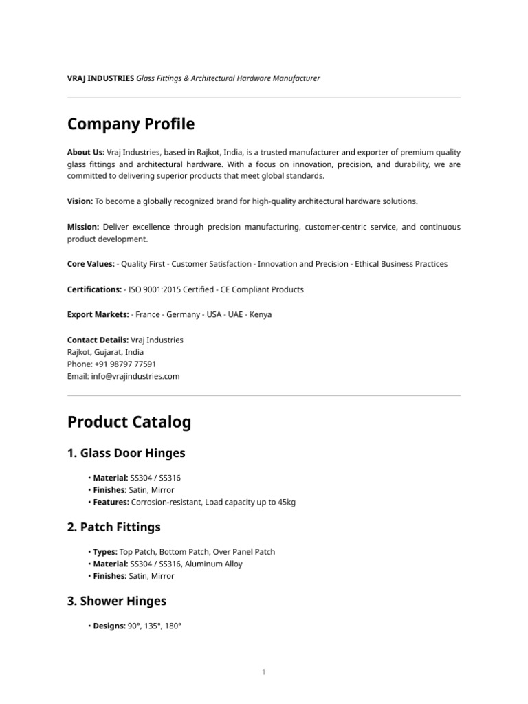 Vraj Catalog Profile | PDF