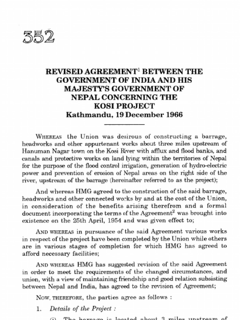 Kosi Agreement | PDF