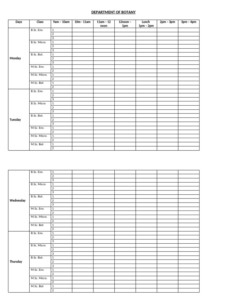Time Table Temp - Department of Botany | PDF