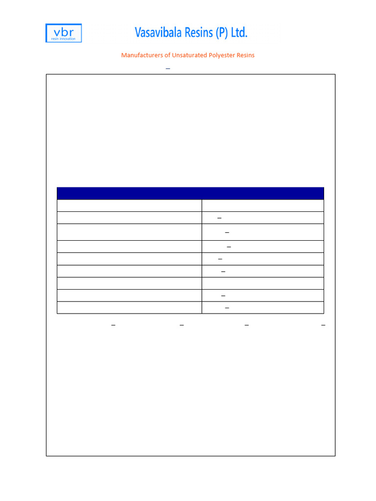 TDS of Sup. VE Resin of Vasavibala Resins | PDF | Epoxy | Polyester