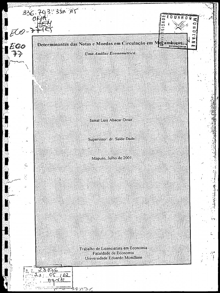 Moeda em Circulação em Mocambique 2001 - Omar, Jamal Luís Abacar | PDF