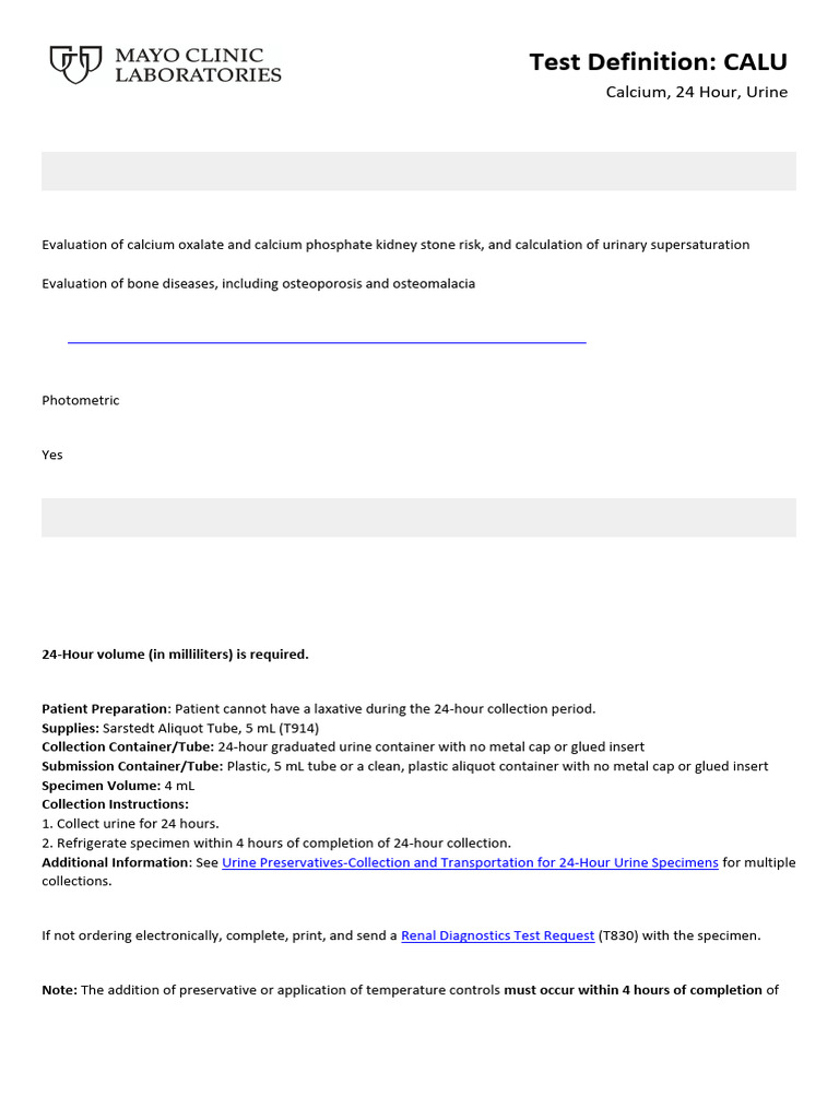 Urinary Calcium and Stone Risk Assessment | PDF | Calcium | Kidney