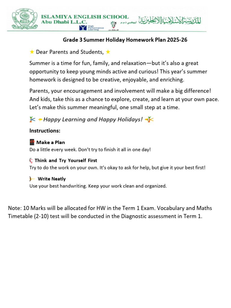 Grade 3 Summer Homework Guide 2025-26 | PDF | Education Theory ...