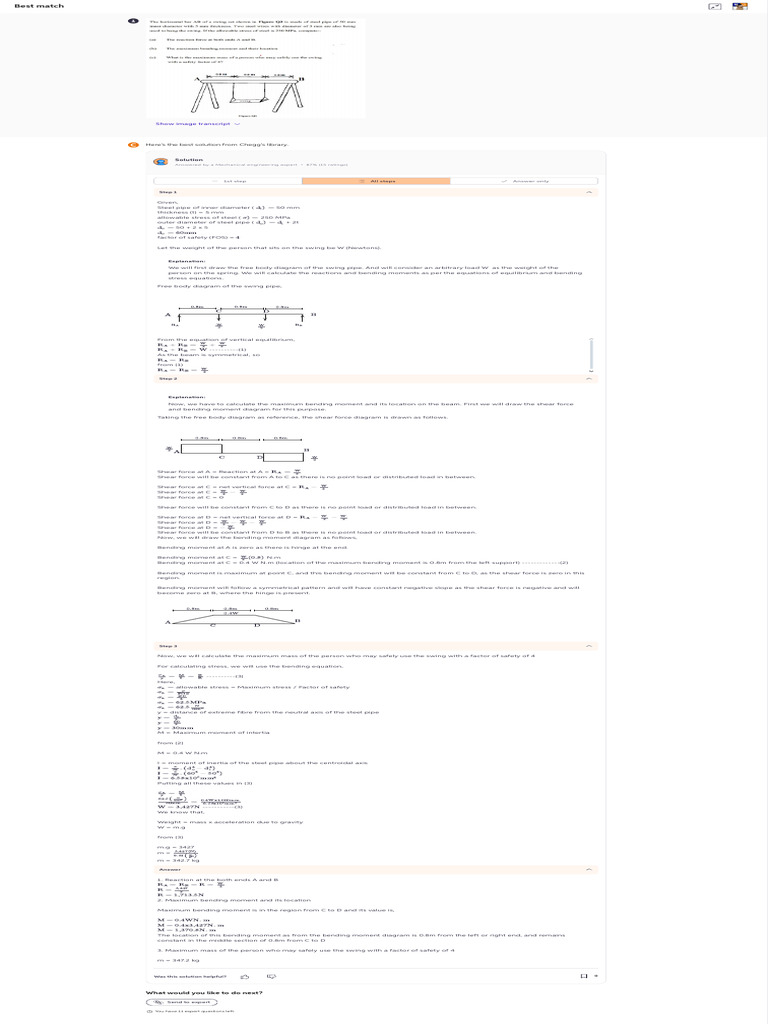 The Horizontal Bar AB of A Swing Set Shown in Figu... | PDF | Bending ...