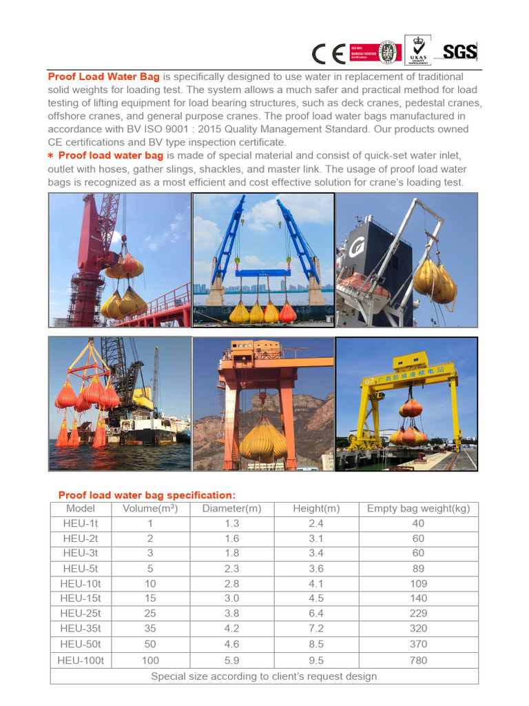 Proof Load Water Bags for Crane Testing | PDF | Crane (Machine) | Equipment
