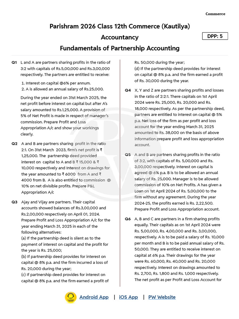 67fe421a01f75d5eca533df5 - ## - Fundamentals of Partnership Accounting - DPP 05 | PDF ...