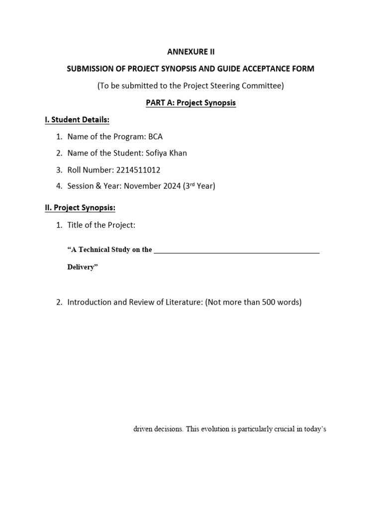 Annexure II (Project Synopsis Submission Format) 1 | PDF | Artificial Intelligence ...