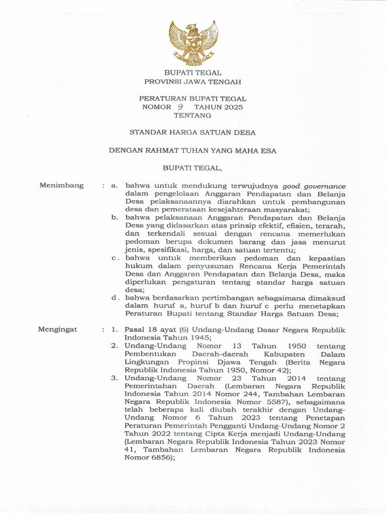 Perbup 9 Tahun 2025 Tentang SHS Desa-1 | PDF