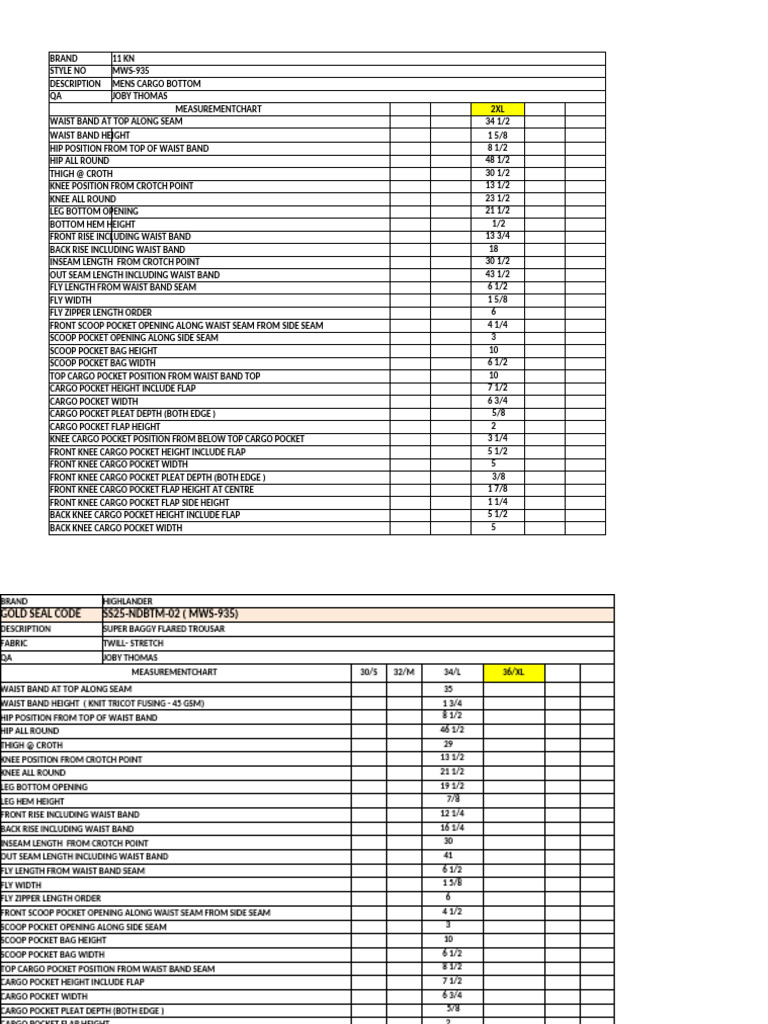 Men's Cargo Pants Measurement Guide | PDF | Seam (Sewing) | Clothing