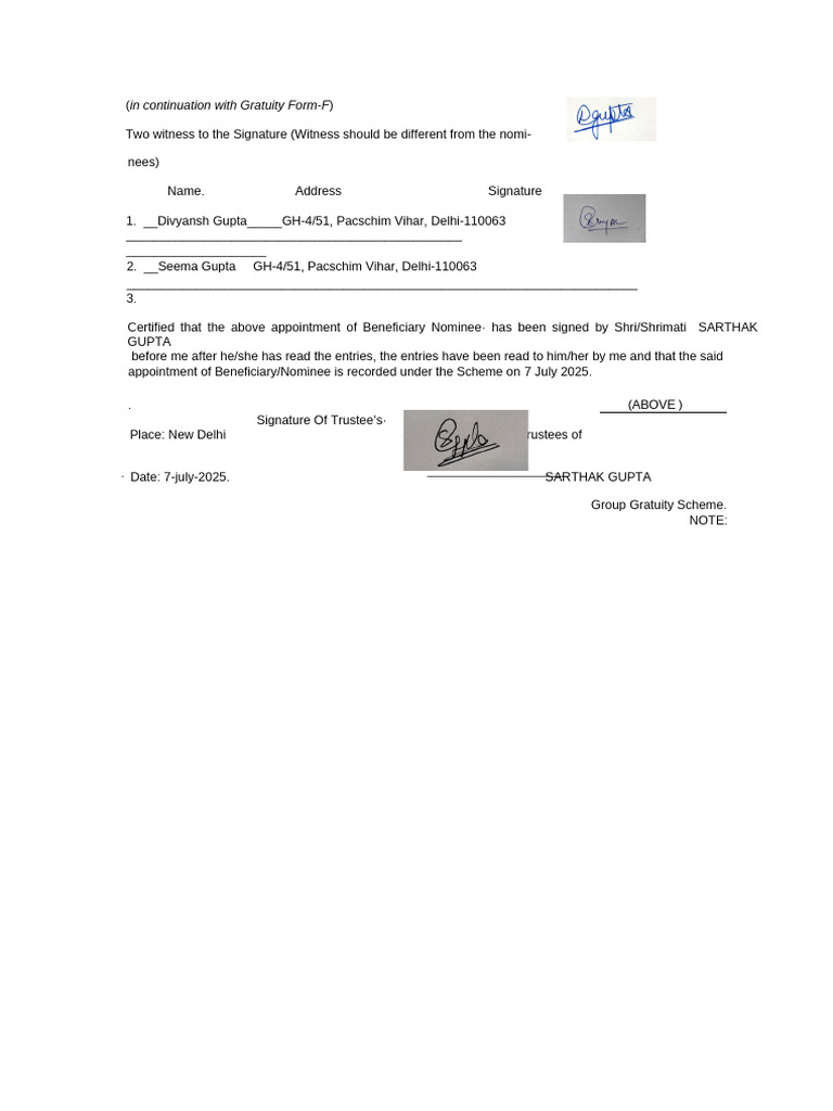 Gratuity Form Witness Part 3-1 | PDF