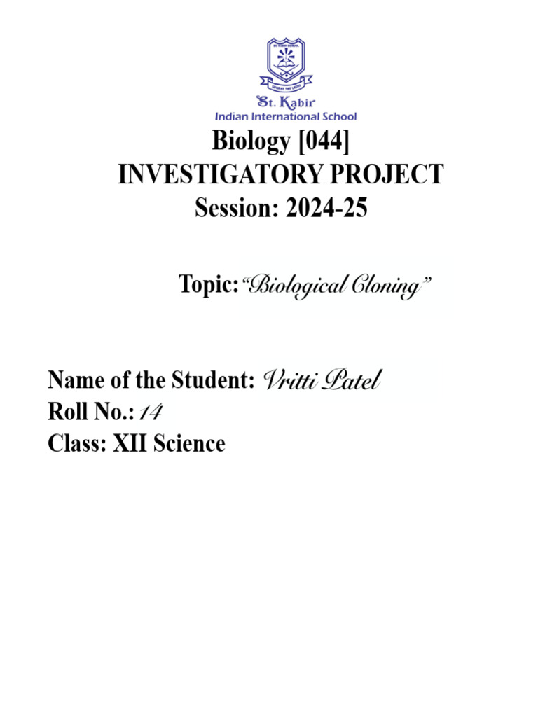 Biology Investigatory Project on Cloning | PDF | Molecular Cloning ...