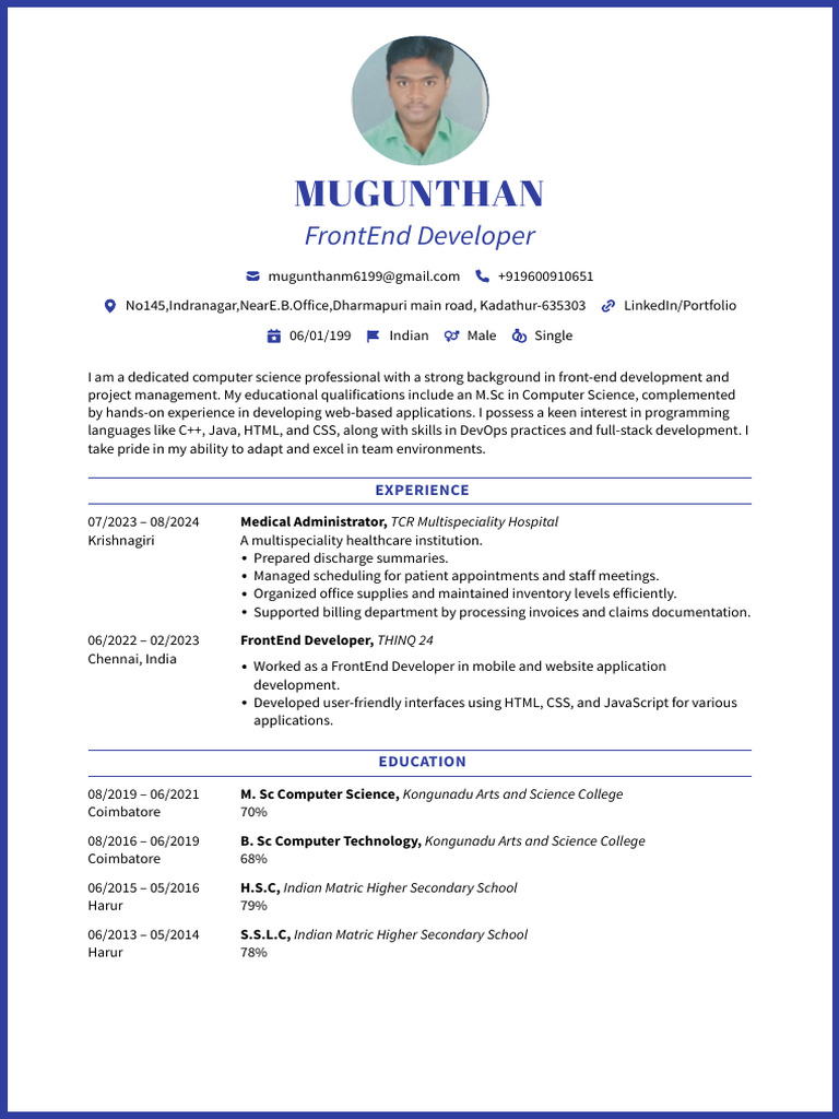 MUGUNTHAN FlowCV Resume 20250712 | PDF | Web Application | Html