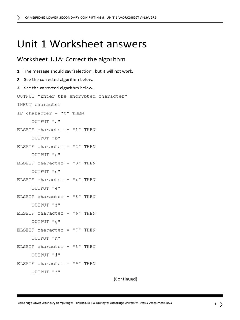 Ls Comp 1ed Tr9 U1 Worksheet Ans | PDF | Control Flow | Algorithms And Data Structures