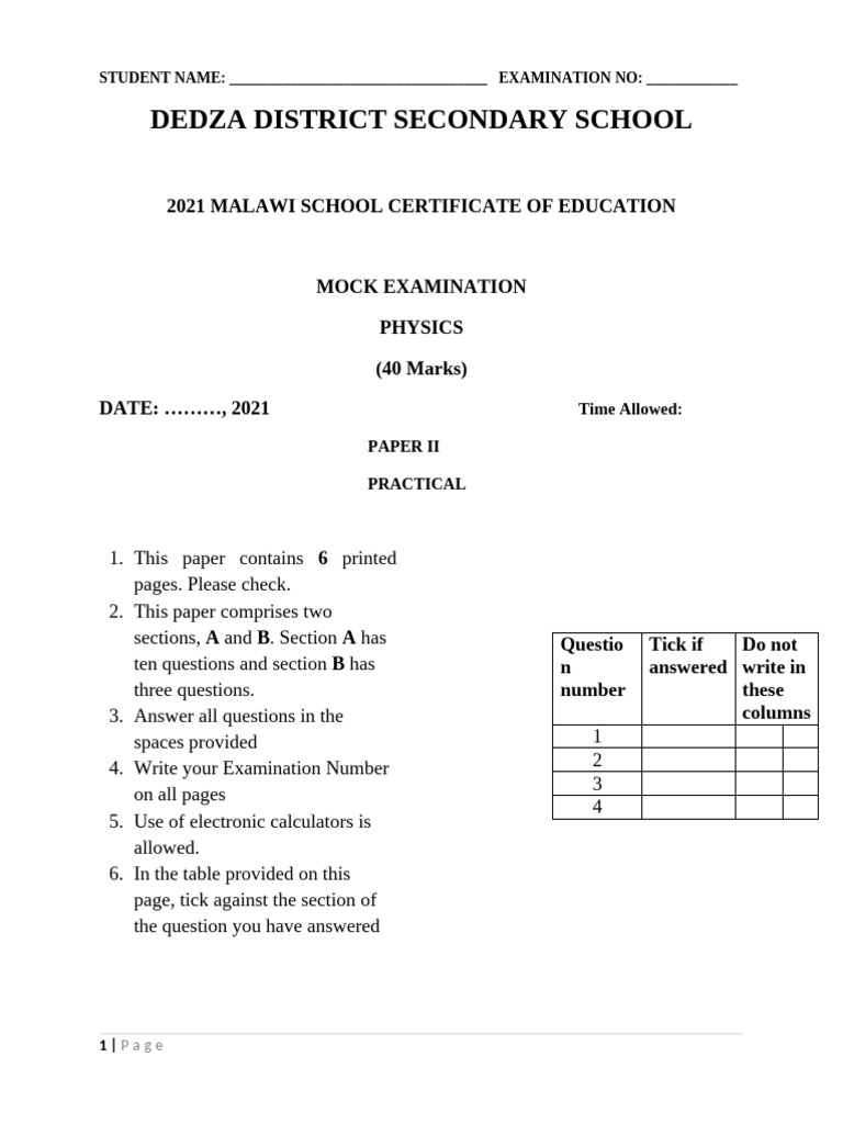 Physics Mock Exams 2021 Paper II | PDF | Voltage | Electromagnetism