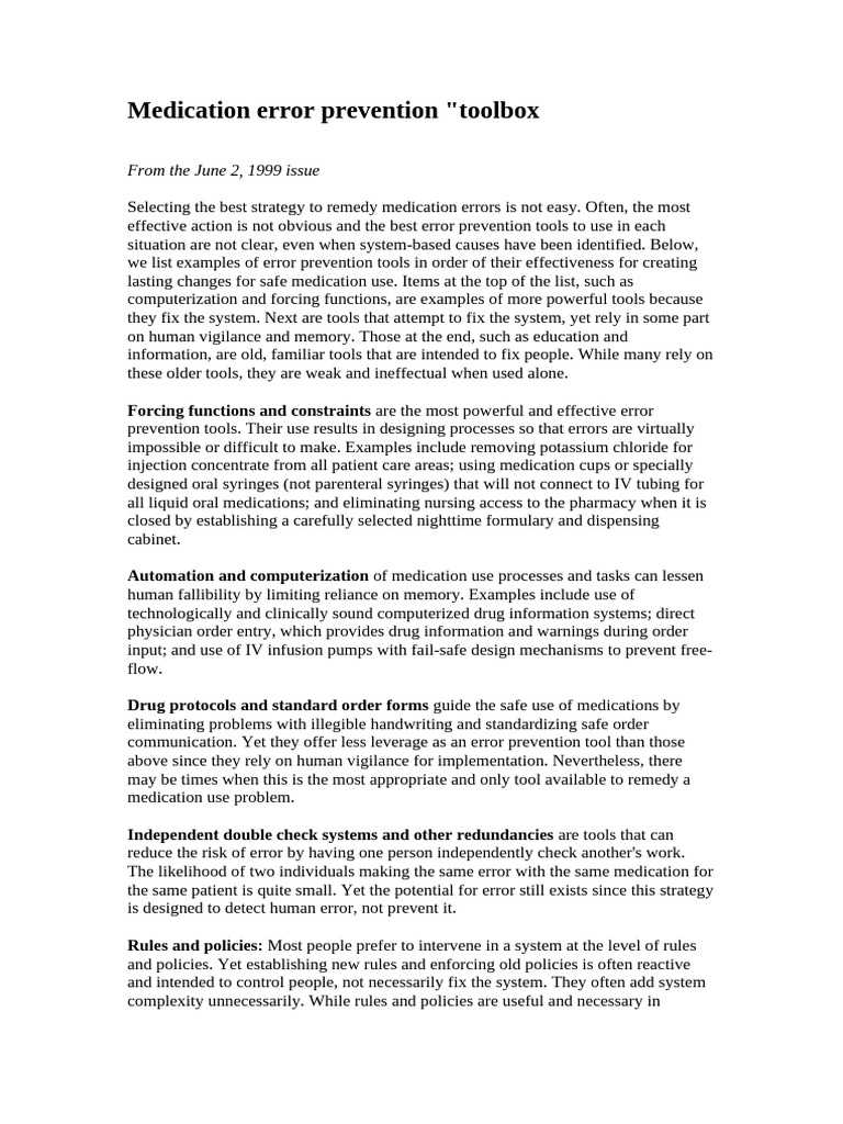 Effective Tools for Medication Error Prevention | PDF | Medical Error ...